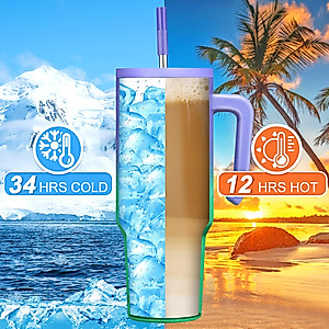 40 oz Tumbler with Handle | Insulated Tumbler with Leak-proof Lid and Straw | Stainless Steel Coffee Travel Mug | Reusable Water Bottle Cup | Keeps Cold for 34Hrs (Fairyland Green)