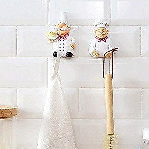 Coralpearl Cute Adhesive Resin Fat Chef Utility Wall Hook Rack Hanger Sticky Cable Plug Holder Art Décor Storage Organizer Set for Coat Clothes,Towel,Wreath,Key,Hat,Garage,Kitchen,Bathroom,Kids Room