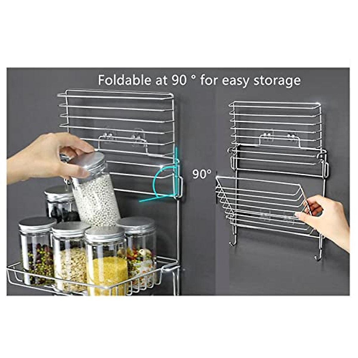 Luoer&Zima Shower Caddy 3-Layers Bathroom Shelf, No Drilling Traceless Adhesive Collapsible Bathroom Storage Organizer, Stainless Steel Rustproof Food Storage Basket 4 Pack