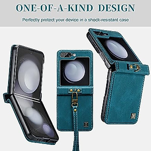 protective filp case Wallet Case Compatible with Samsung Galaxy Z Flip 5,Retro Real Cowhide Leather Folio Flip Wallet Magnetic Slim Phone Cover|Card Holder, Anti-Drop,Full Protection nonmetallic cover