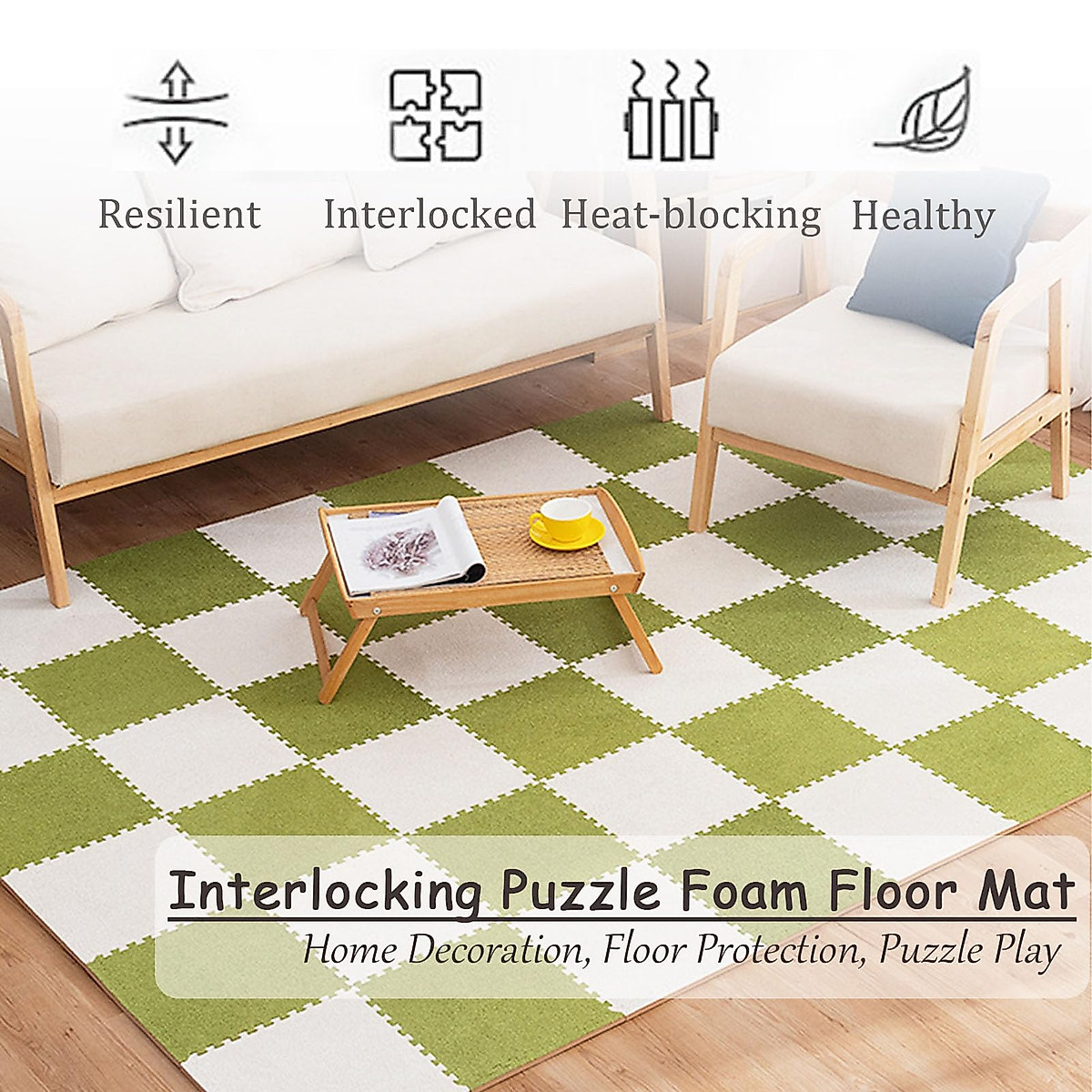 Interlocking Foam Mats,60 Pcs-60 Sq.ft. Plush Puzzle Floor Carpet Tiles,Fluffy Area Rugs,Exercise,Playroom,Bedroom,Parlor,12x12 Inch(Color:White+Light Grey)