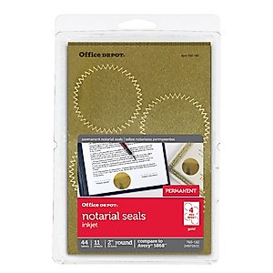 Office Depot Permanent Self-Adhesive Notarial Seals, 2in. Diameter, Pack of 44, OD98782