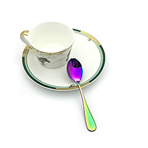 Renohef Rainbow Coffee Spoons,Stainless Steel Colorful Plated Mini Spoon,Tea Spoon,Ice Cream Spoon,Dessert Teaspoon Fruit Scoop Colorful Flatware Wedding Dinnerware Cutlery,Set of 6 (sharp)