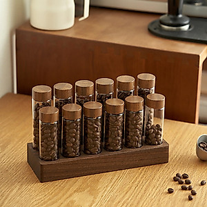 TREELF Coffee Bean Storage,Coffee Storage Container with Walnut Solid Wood Base,Coffee Bean Container,12 Tubes Single Dose with Wooden Holder(Type 2)