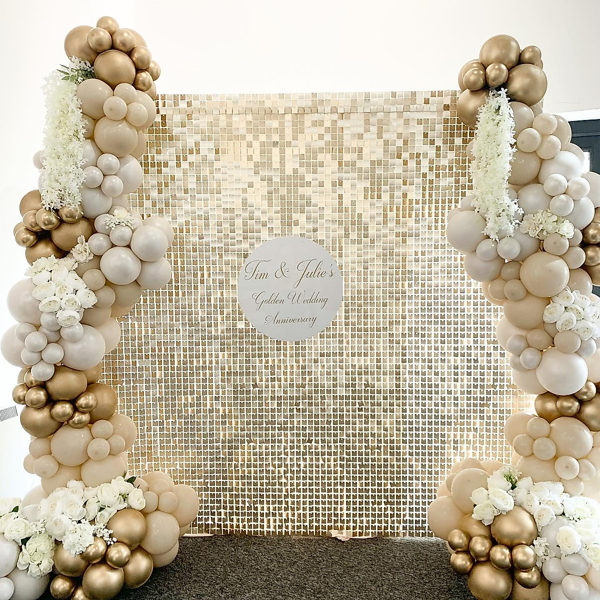 Shimmer Wall Backdrop Shimmer Wall Panels Light Gold Glitter Photo Background Backdrops for Birthday Decorations Anniversary Wedding Engagement,Pack of 24