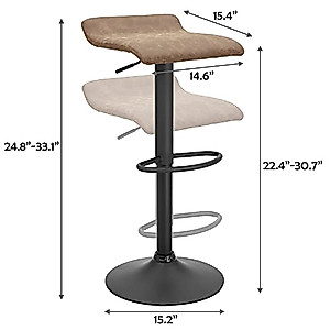 Finnhomy Set of 2 Adjustable Bar Stools, Swivel Barstools for Kitchen Counter Height Chair, Retro Brown