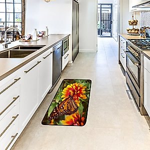 Long Kitchen Rugs Non Slip Washable Bath Mat Kitchen Runner Rug Monarch Butterfly Flower Water Absorption Quick Drying Anti Fatigue Comfort Flooring Carpet 39 x 20 inch