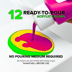 GenCrafts Neon Acrylic Pouring Paint 12 Colors - Pre-Mixed High Flow Ready to Pour - 2 oz./59 ml Bottles - Multi-Purpose Paints for Canvas, Paper, Rocks, Wood