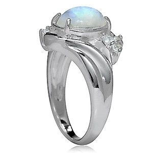 Silvershake Natural Moonstone and White Topaz 925 Sterling Silver Glamorous Ring Size 9