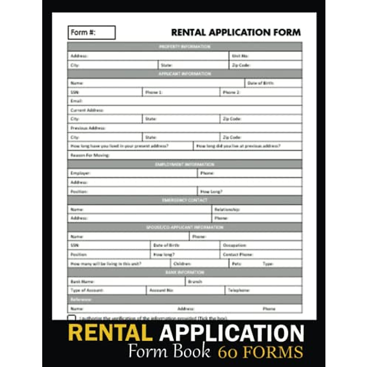 Rental Application Form Book: (60 Forms) | Apartment Lease Application Forms Book For Landlord, Realtor, Real Estate Agents