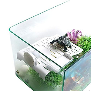 Pet Supplies Amphibian Reptile Turtle Floating Platform,Tortoise Basking Platform with Feeding Trough Food Bowl Double Suction Cup Aquarium Accessories,6.7" x 5.1" x 1.9" (Medium)