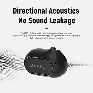 LIVALL LTS21 - Open-Ear Headphones - Air Conduction Detachable Wireless Sport Earphones for Workouts and Running Built-in Mic for Music, Phone Call, Lightweight Safer and Comfort - Midnight Black