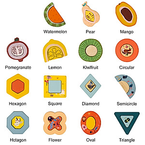 TOGELIN Wooden Puzzles for Toddlers 1-3, Baby Puzzles, Montessori Toys for Kids, Preschool Learning Toys for Boys and Girls-Fruit & Shape