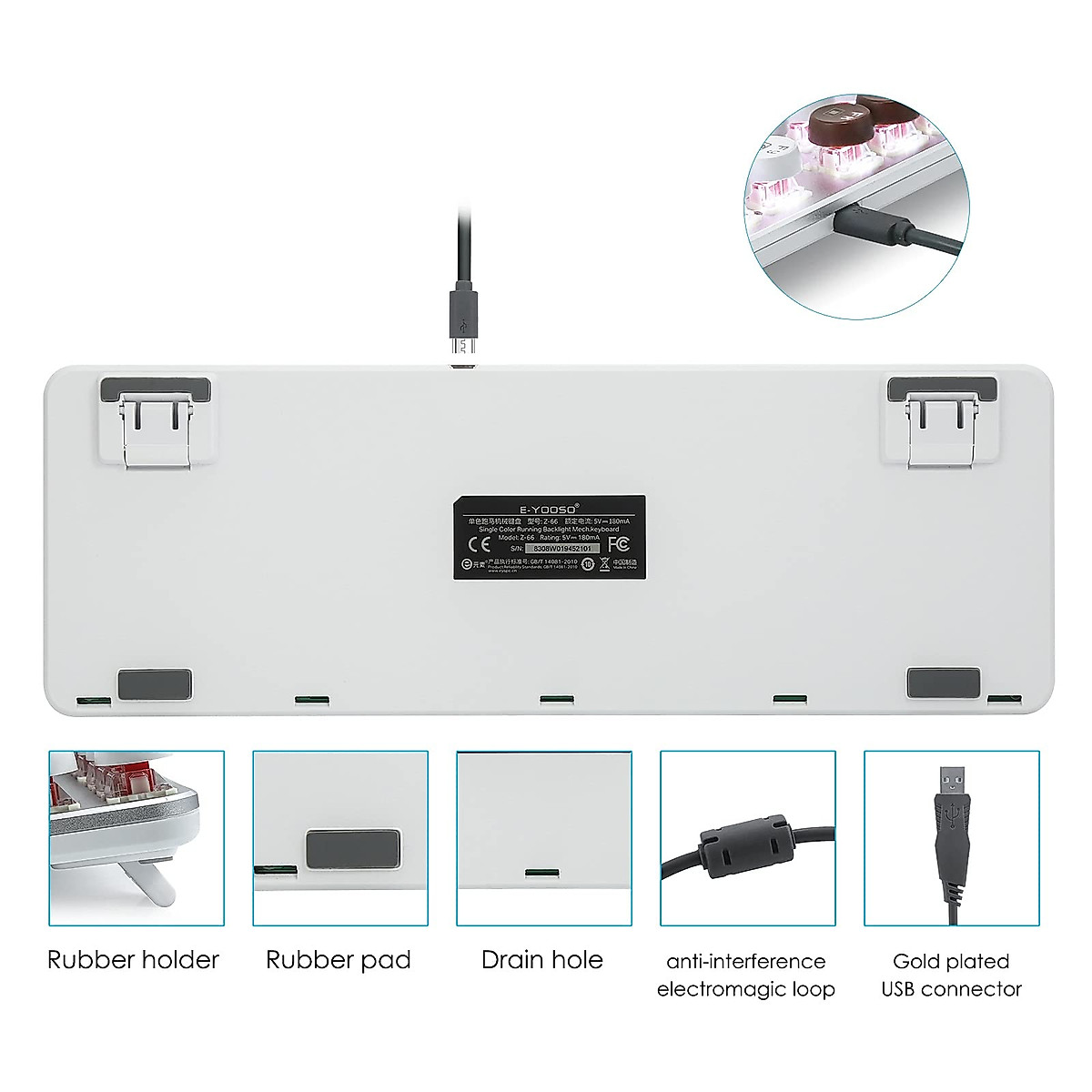 Z-66 Mechanical Gaming Keyboard, Rainbow LED Backlit, Fashionable PBT Keycaps, TKL 87Keys for Windows PC Gamer and Office (Red Switch)