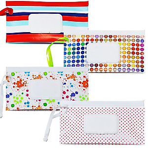 FAREVER Baby Wipe Dispenser, 4 Pack Portable Refillable Wipe Holder, Reusable Lightweight Wipes Container Case Holder for Travel Wet Wipe Pouch,Floral