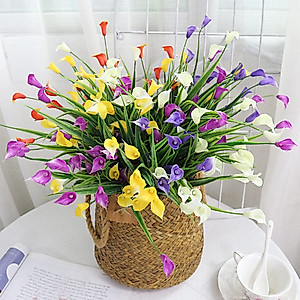 Cusmyre 3Pack Artificial Flower Calla Leaf Plastic Fake Lily Flower Aquatic Plants Faux Plants Bushes for Home Garden Wedding Decor (Yellow)