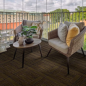 VANCASTLE 9PCS Wood Interlocking Deck Tiles 11.8"x11.8", Patio Flooring Outdoor Waterproof All Weather Use, Wood Flooring for Patio Garden Poolside Front/Back Yard, Espresso-Checked