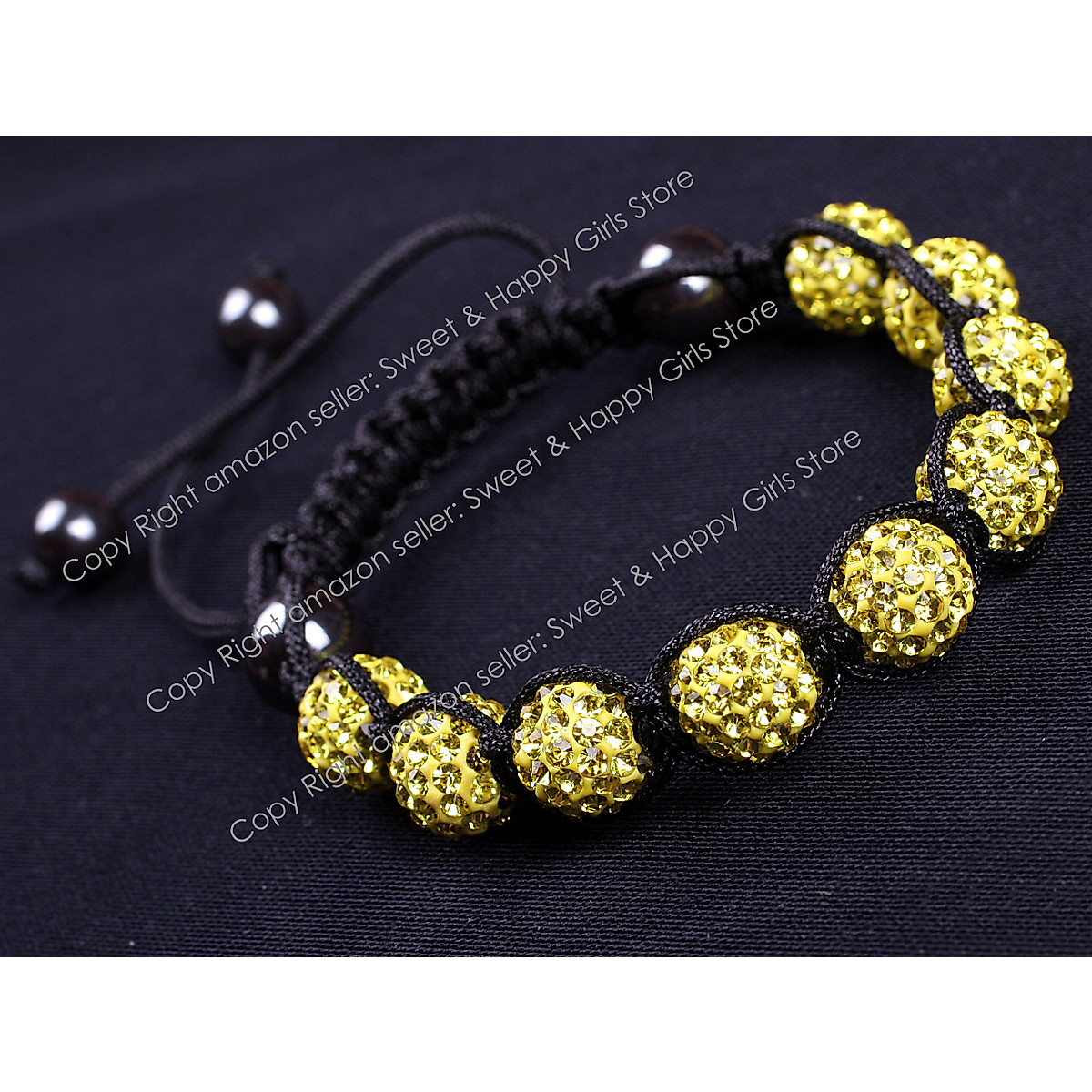 Shamballa Style Jewelry Gold Yellow Women Girl Pave Shine Crystal Ball Hand-Woven Bracelet Adjustable