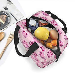 Eleploi Pink Smile Face Insulated Lunch Bag - Chic & Practical, Lunch Box For Office, Picnics, Outdoor Adventures