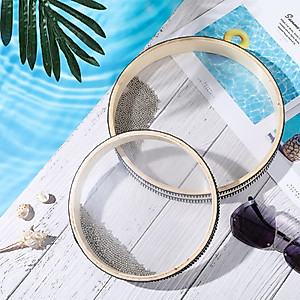 2 Pieces Wave Bead Hand Drum Sea Sound Drum Percussion Wave Drum with Hardwood Shell Ocean Sound Drum Musical Instrument Percussion for Home Supplies(8 Inch, 10 Inch)