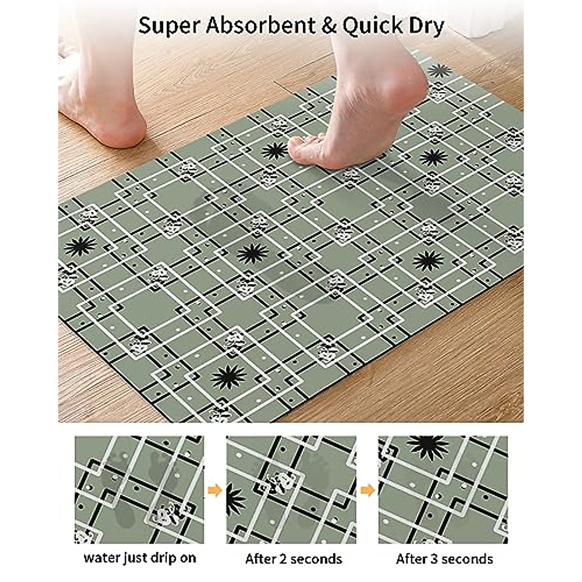 Geometry Bath Mat for Tub,Non Slip Bathroom Floor Runner Rug Quick Dry & Absorbent Diatomaceous Earth Shower Sink Kitchen Living Room Washable Doormat,Modern Boho Polka Dot Minimalist Flowers 16"x24"