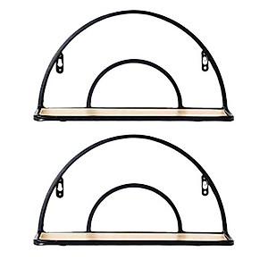 Cabilock Half Circle Floating Shelves Wall Mounted Iron Storage Rack Rustic Wood Wall Display Shelves for Bedroom Bathroom