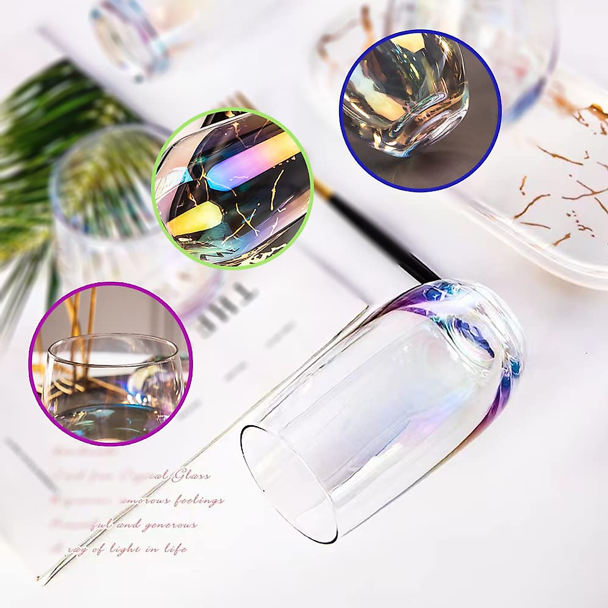LamChyar Drinking Glasses, Iridescent Highball and Water Glasses, for Water, Juice, Beverage(4 Pcs)