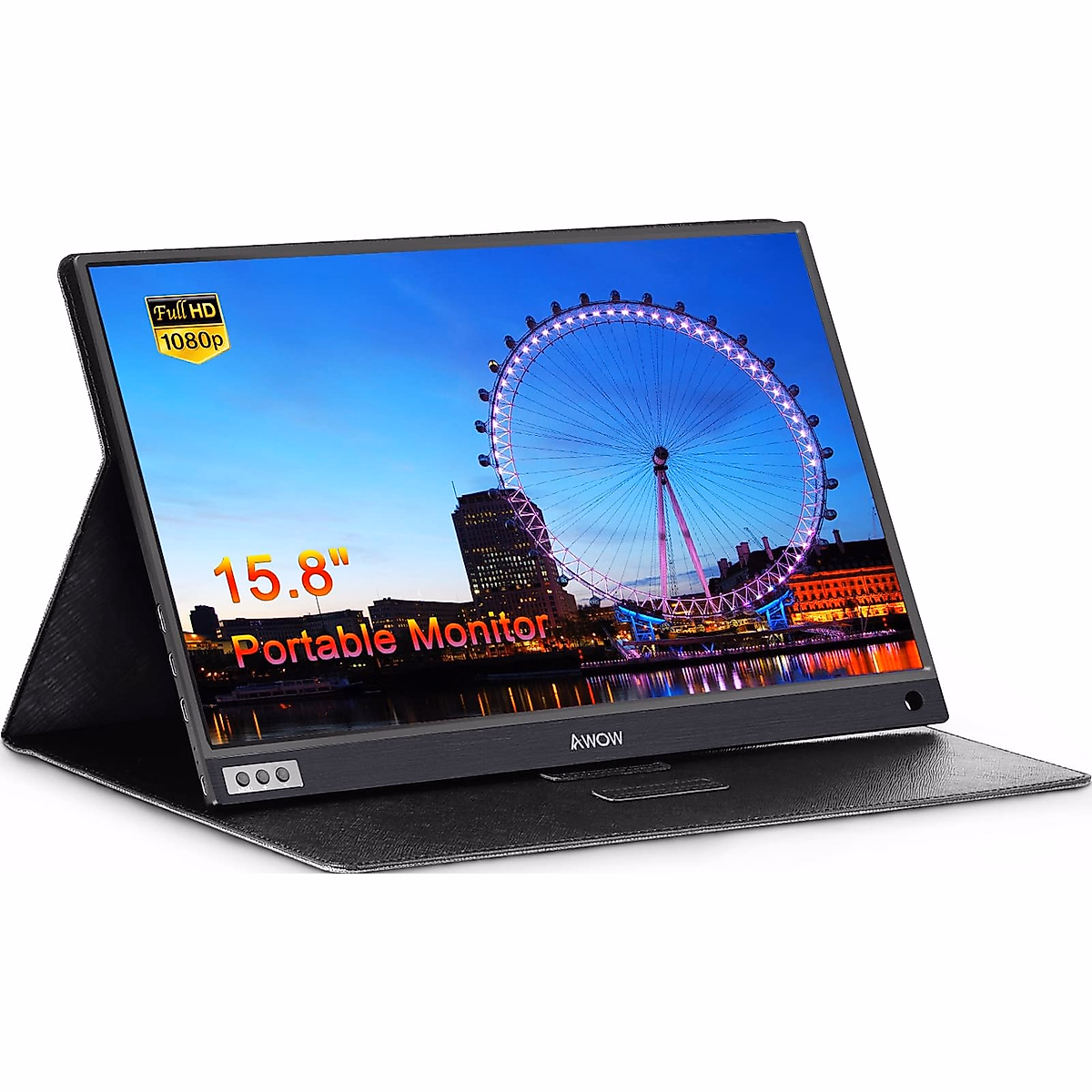 AWOW Portable Monitor, 15.6 Inch FHD 1080P Laptop Monitor USB C HDMI External Screen IPS Gaming Monitor with Speakers & Smart Cover for Laptop PC Phone Mac Xbox PS5/PS4 Switch