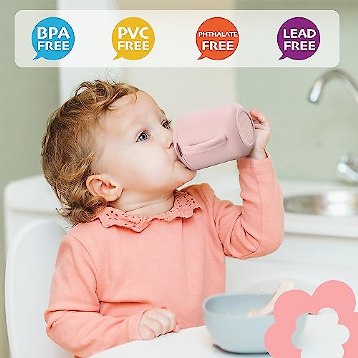 Leeleelon Silicone Sippy Cups for Baby, 100% Leak-Proof Training Cup for Toddler with Handles, Soft Spout Sippy Cup for Infants, 6+ Months, 6oz/180ml (Pack of 2)