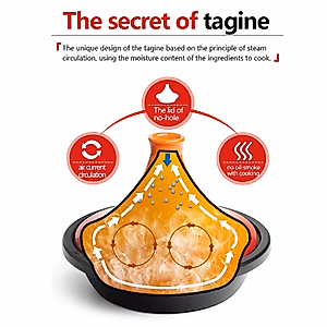 Enameled Cast Iron Tagine Moroccan with Silicone Gloves 1.7 Quart with Enamel Lid Pot Slow Cooker Tagine Pot Non-Stick Pot Without Lead Cooking Healthy Food (Orange)