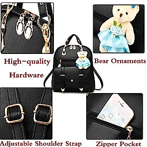 FiveloveTwo Fashion Backpack Rucksack PU Leather Women Girls Backpack Purse Shoulder Hobo Bag Satchels Top-Handle Bags Black