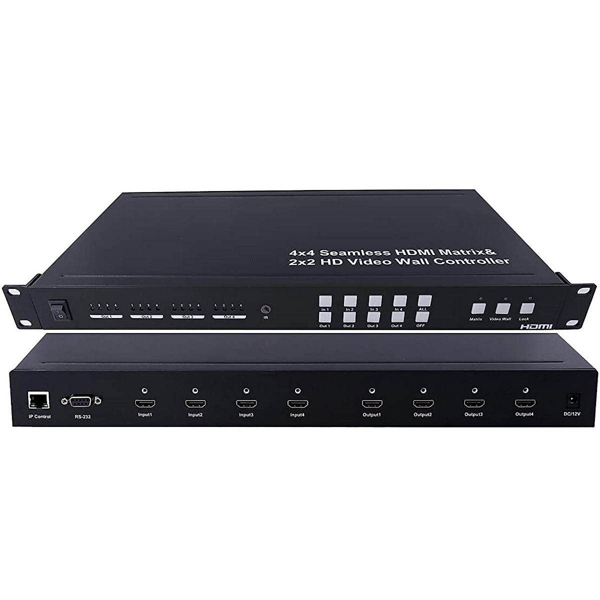 2x2 Video Wall & 4x4 Seamless HDMI Matrix Switcher Processor 1080P HD Splicer Splitter Four Displays
