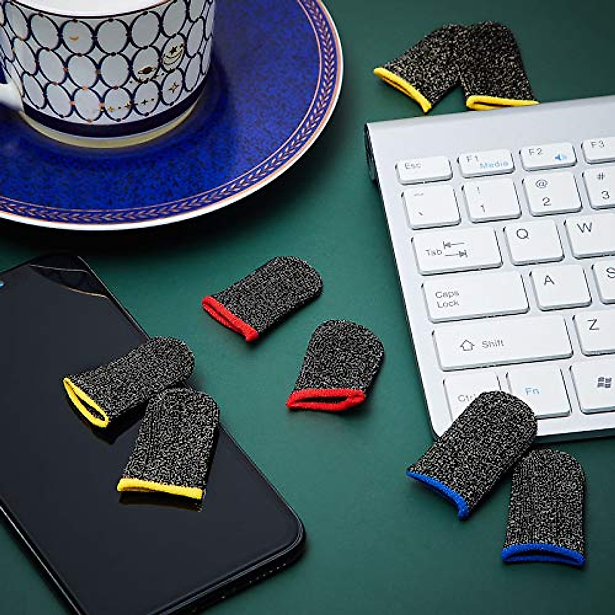 30 Pieces Finger Sleeves for Gaming Mobile Game Controllers Finger Thumb Sleeves Set, Anti-Sweat Breathable Seamless Touchscreen Finger Covers Silver Fiber for Phone Games PUBG