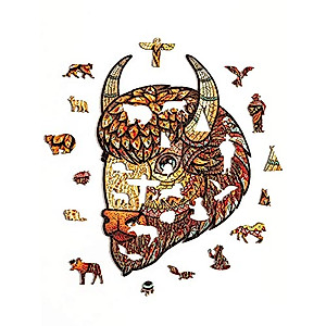 Wooden Jigsaw Puzzles for Adults and Kids Unique Shaped Jigsaw Puzzles Premium Gift Box - American Buffalo EAGLEWOOD