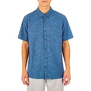 Hurley mens One and Only Textured Short Sleeve Up Button Down Shirt, Obsidian, X-Large US