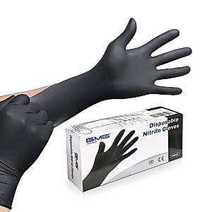GMG SINCE1988 Nitrile Exam Gloves, Black Disposable Gloves, Small Gloves Large 100,4 mil No Latex Gloves for Food Prep Industry, Scientific Experiment, Household Cleaning, Car repair, Pet Nursing