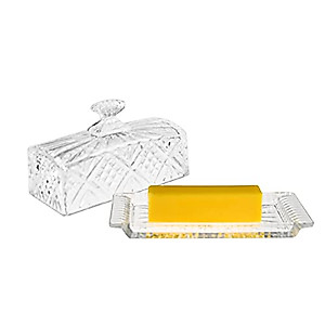 HOME-X Crystal Butter Dish with Lid, Real Crystal Covered Dish, Butter Holder for Serving and Storage, 8"L x 3 ½" W x 4' H, Crystal