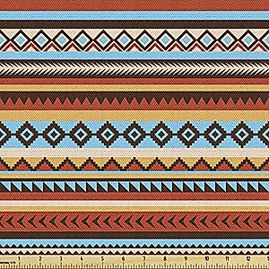 Lunarable Tribal Fabric by The Yard, Pattern Chevrons Arrow Heads Rectangles Motifs Design, Decorative Fabric for Upholstery and Home Accents, 1 Yard, Blue Orange