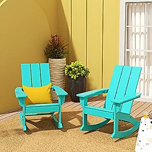 WO Home Furniture Adirondack Rocking Chair Set of 2 PCS Patio All-Weather and UV Protection for Any Outdoor Spaces (Turquoise)