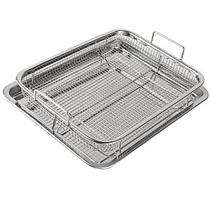 2 Pieces Air Fryer Basket for Oven,Stainless Steel Oven Air Fryer Basket and Tray for Baking Grilling，for Baking and Crispy Chicken, French Fries and Onion Rings