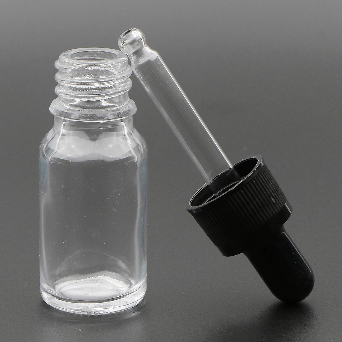 Kesell 8Pcs Glass Dropper Bottle Black Plastic Head Essential Oil Dropper Bottle 15ml Empty Refillable Clear Sample Storage Containers Vials, with Tapered Glass Droppers Black Screw Cap