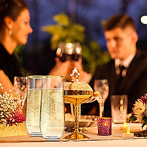 ROIMEE VONT 48 Pack Plastic Champagne Flutes Disposable 9 Oz Stemless Clear Plastic Champagne Glasses Plastic Mimosa Glasses with Gold Rim Unbreakable for Party Wedding Birthday (Heavy Duty)