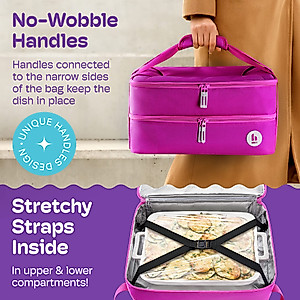 HANDLE IT Casserole Carriers for Hot or Cold Food – Expandable & Insulated Food Carrier with Anti-Wobble Handles & External Pockets – Casserole Carrying Cases, 16.1 x 11.8 x 7.9 In., Blue