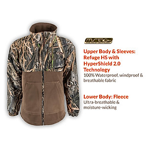 DRAKE Unisex Youth's MST Eqwader Warm Moisture-Wicking Fleece Lined Waterproof Windproof Breathable Full-Zip Outdoor Jacket, Mossy Oak Shadow Grass Habitat, 10