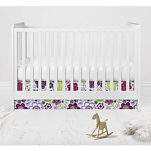 Crib or Toddler Bed Skirt or Dust Ruffle Botanical, Purple/Lilac/Green/Plum