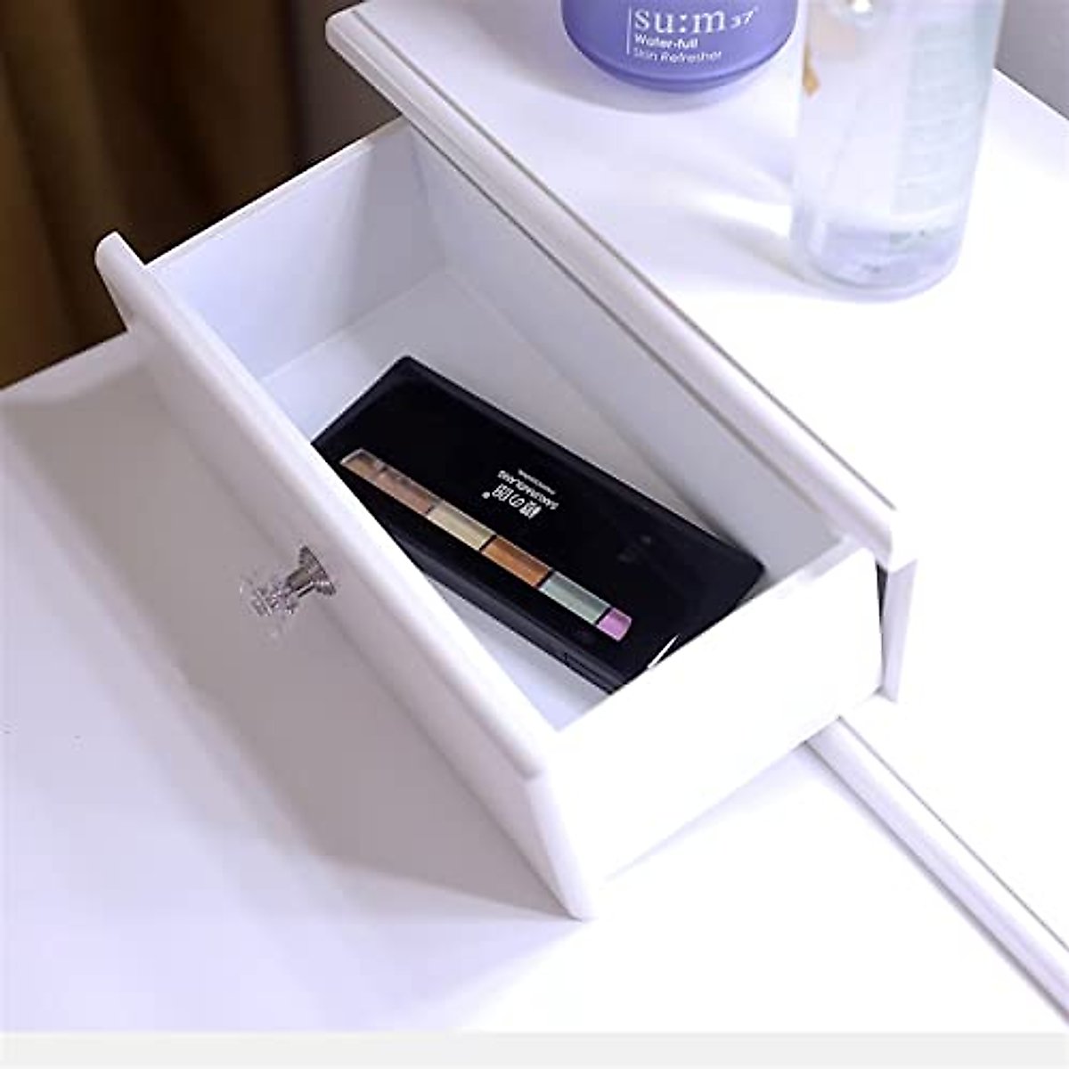 White Lighted Makeup Vanity Set - Makeup Desk with 360° Rotating Oval Mirror and Cushioned Stool - Make-up Vanity Station with Removable Top - Dressing Table with 10 Light Bulbs and 5 Sliding Drawers