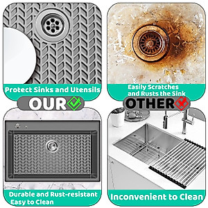 Sink Silicone Protector for Kitchen Sink 26''x14'' ，Back Drain Kitchen Sink Grid Fitting, Heat Resistant Non-Slip, Farmhouse Stainless Steel Porcelain Sink Bottom Sink Mat