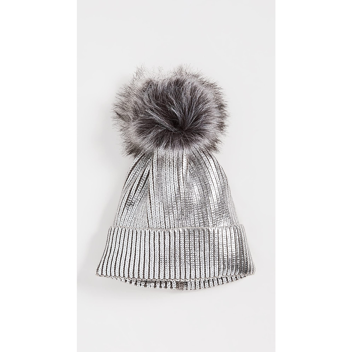 Adrienne Landau Women's Metallic Hat with Pom, Silver, One Size