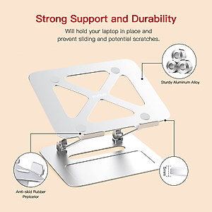 TRUNIUM Laptop Stand, Laptop Holder, Multi-Angle Stand with Heat-Vent, Adjustable Laptop Riser for Laptop up to 15.6 inches, Compatible for MacBook Pro/Air, Surface Laptop, and so on (Silver)