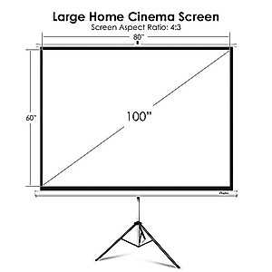 Projector Screen with Stand, ELEPHAS M100S 100 Inch 4: 3 4K HD Projection Movie Screen with Tripod Stand for Home Theater, Indoor Outdoor Pull Down 1.Gain Wrinkle-Free, 160° Viewing Angle
